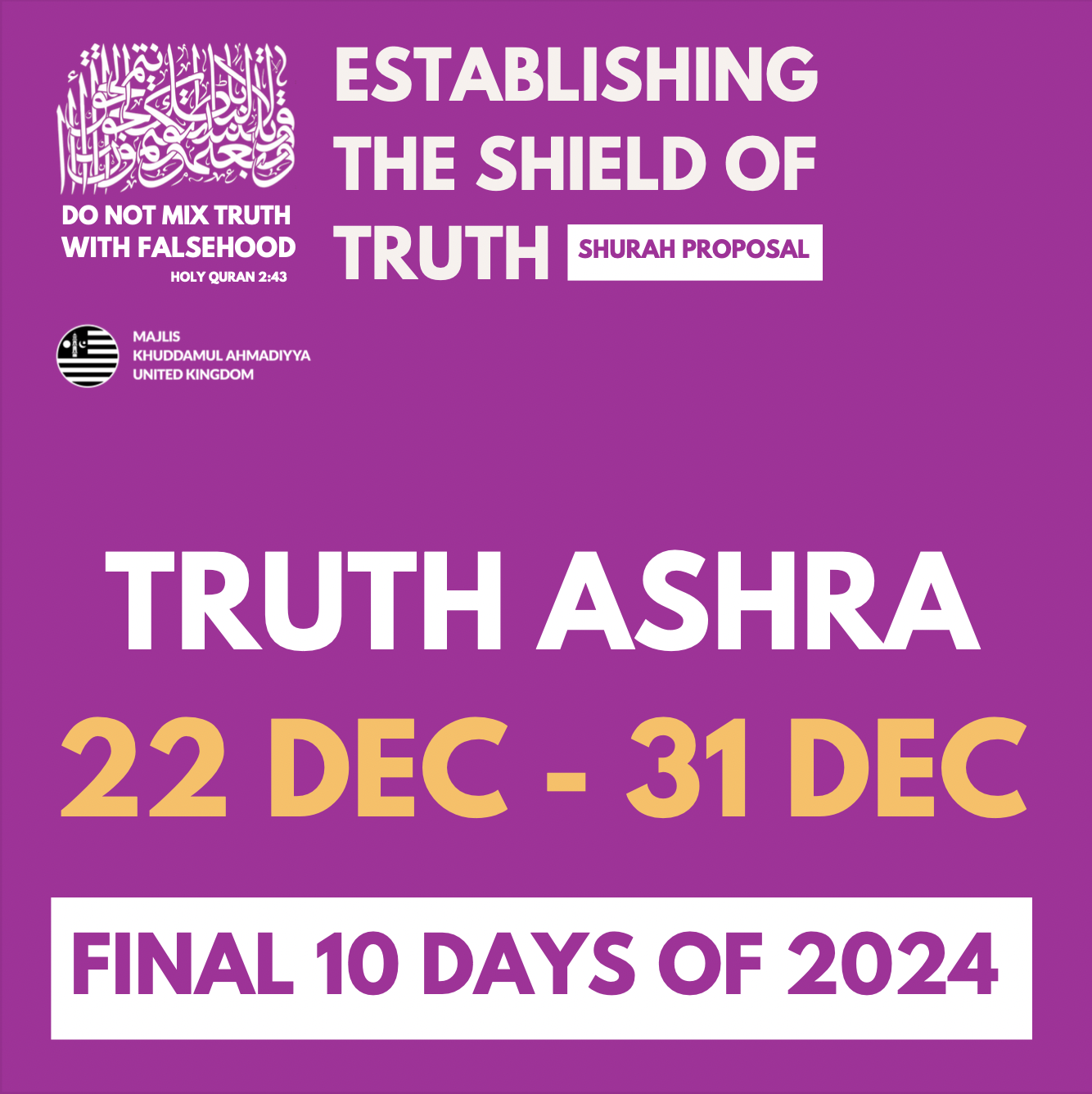 Establishing the Shield of Truth: Shurah Proposal - MKA UK